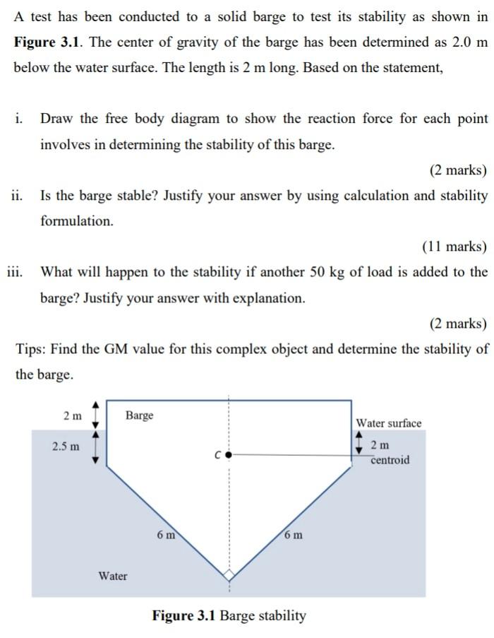 Solved A test has been conducted to a solid barge to test | Chegg.com