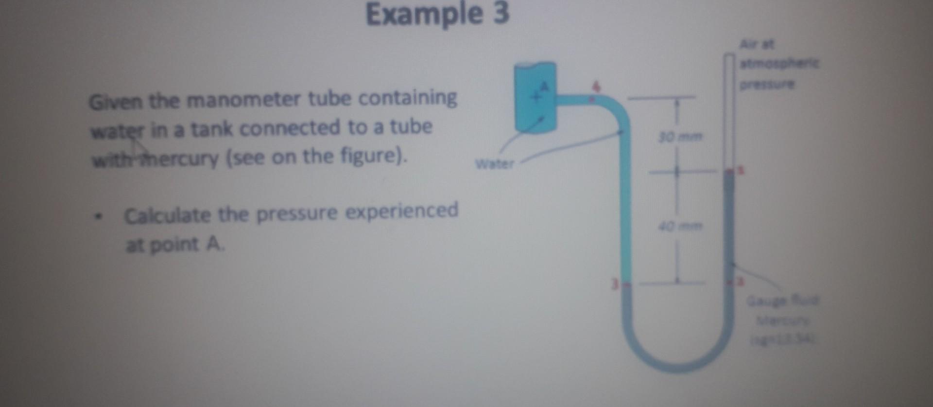 Solved Example 3 Given the manometer tube containing water | Chegg.com