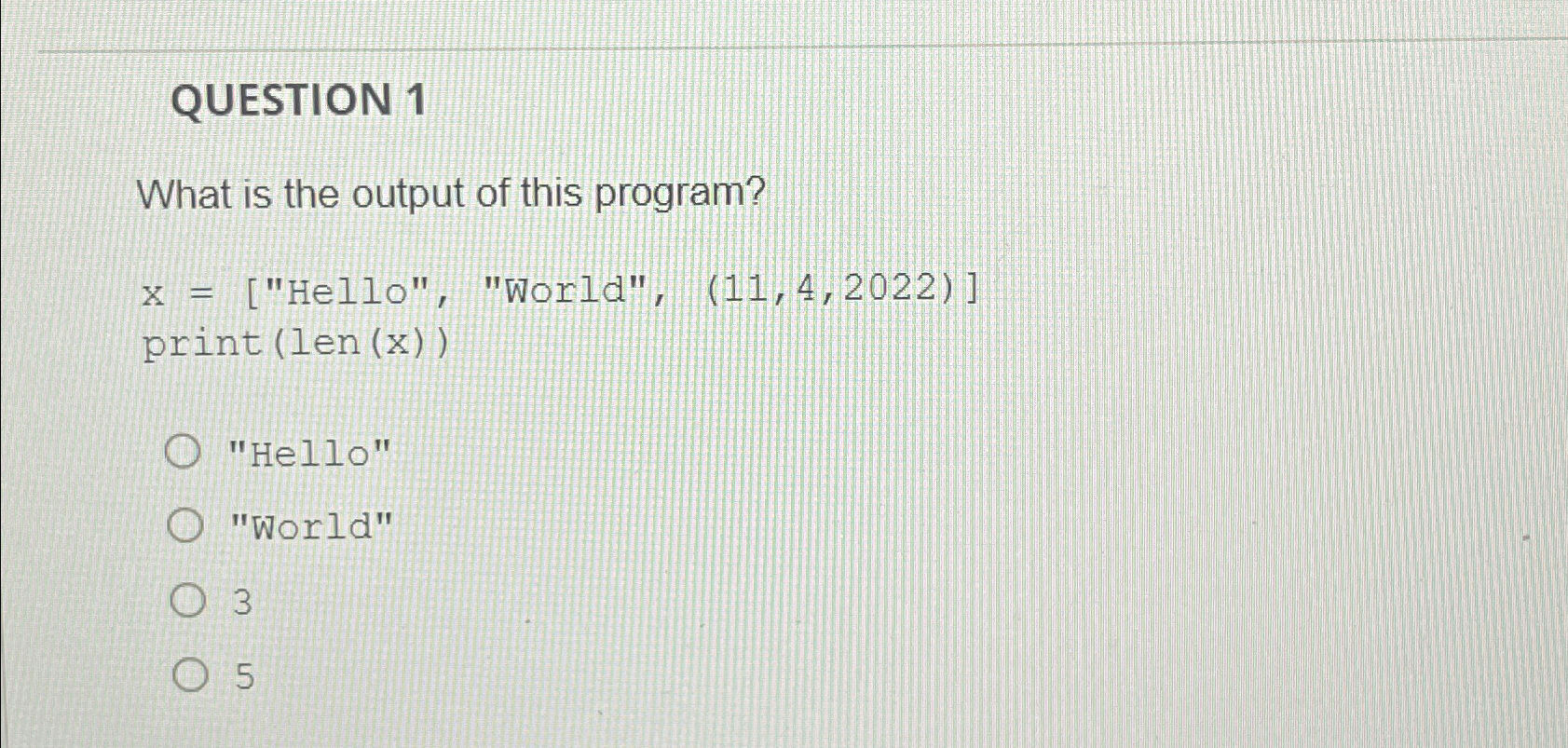 Solved QUESTION 1What is the output of this | Chegg.com
