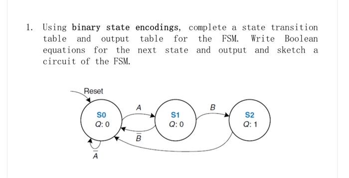 Solved 1 Using Binary State Encodings Complete A State