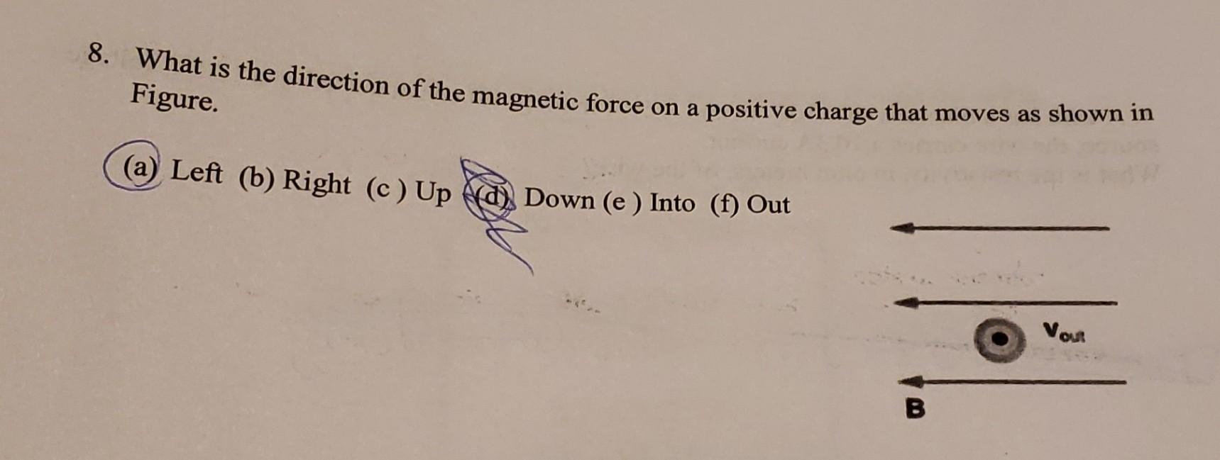 Solved 8. What is the direction of the magnetic force on a | Chegg.com