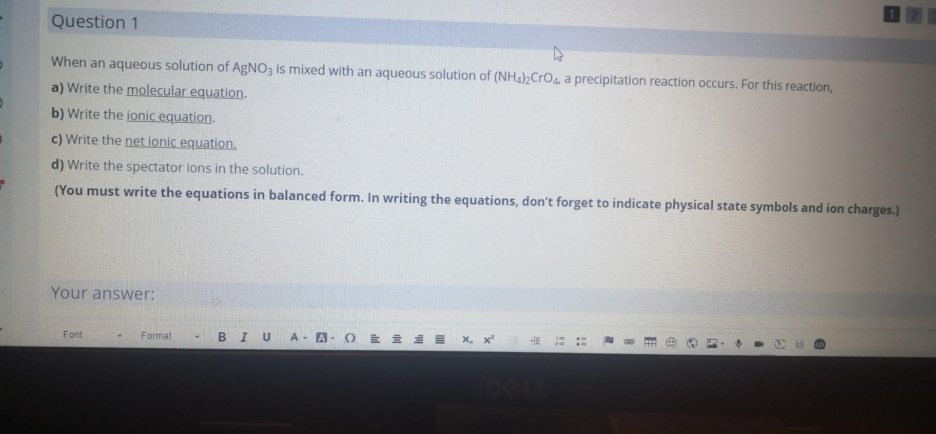 Solved Question 1 When an aqueous solution of AgNO3 is mixed | Chegg.com