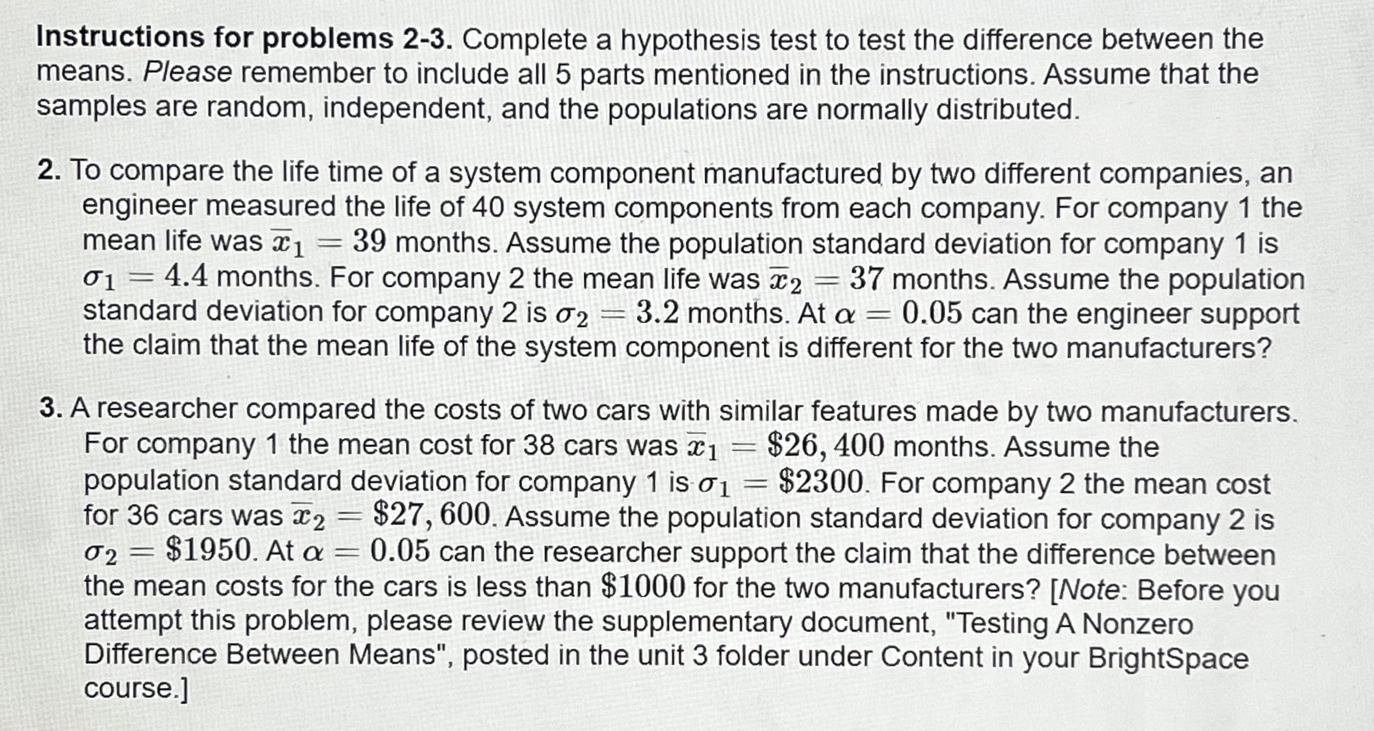 Solved Instructions for problems 2-3. ﻿Complete a hypothesis | Chegg.com