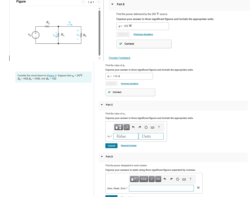 Solved FigurePart EFind the power delivered by the 200V | Chegg.com