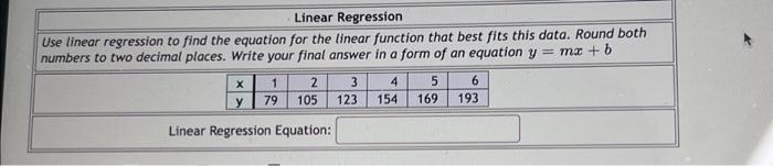 Solved Linear Regression Use linear regression to find the | Chegg.com