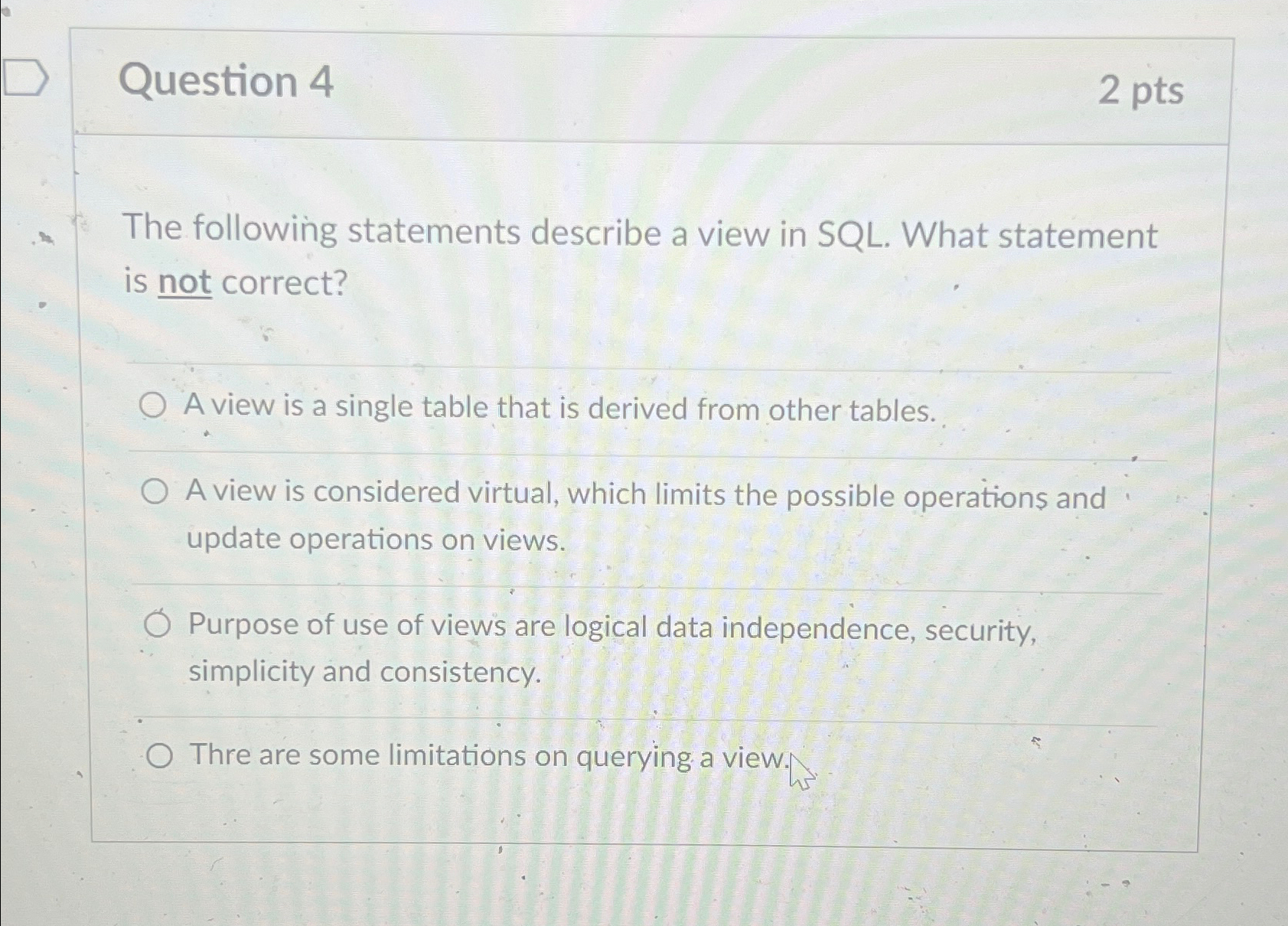Solved Question 42ptsThe following statements describe a | Chegg.com