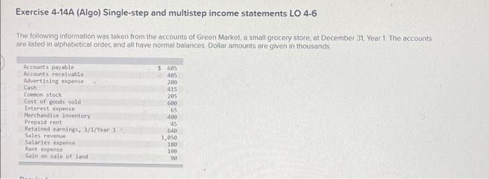 Solved Exercise 4-14A (Algo) Single-step and multistep | Chegg.com