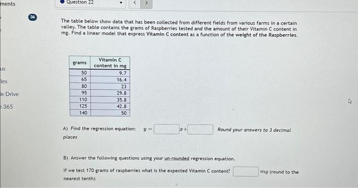 Solved The table below show data that has been collected | Chegg.com