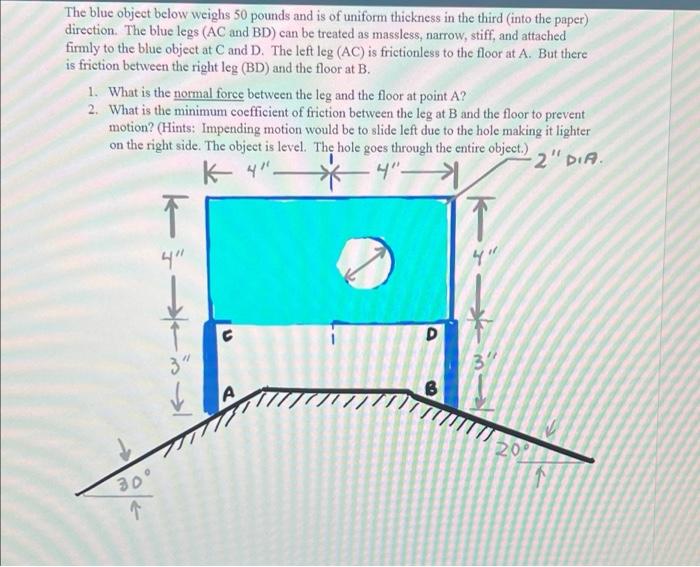 Solved The blue object below weighs 50 pounds and is of | Chegg.com