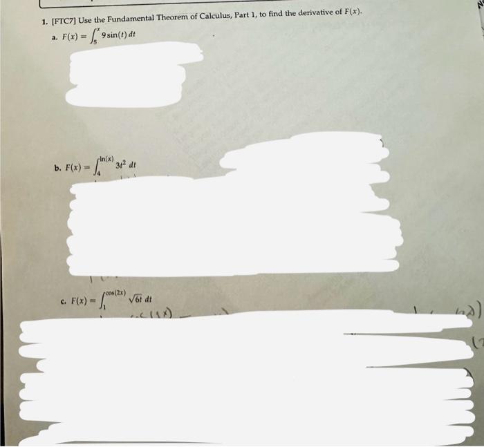Solved 1. [FTC7] Use the Fundamental Theorem of Calculus, | Chegg.com