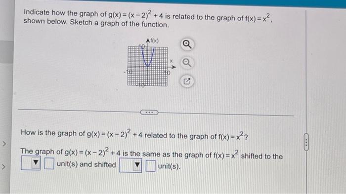 Solved Indicate how the graph of g(x) = (x - 2)² +4 is | Chegg.com