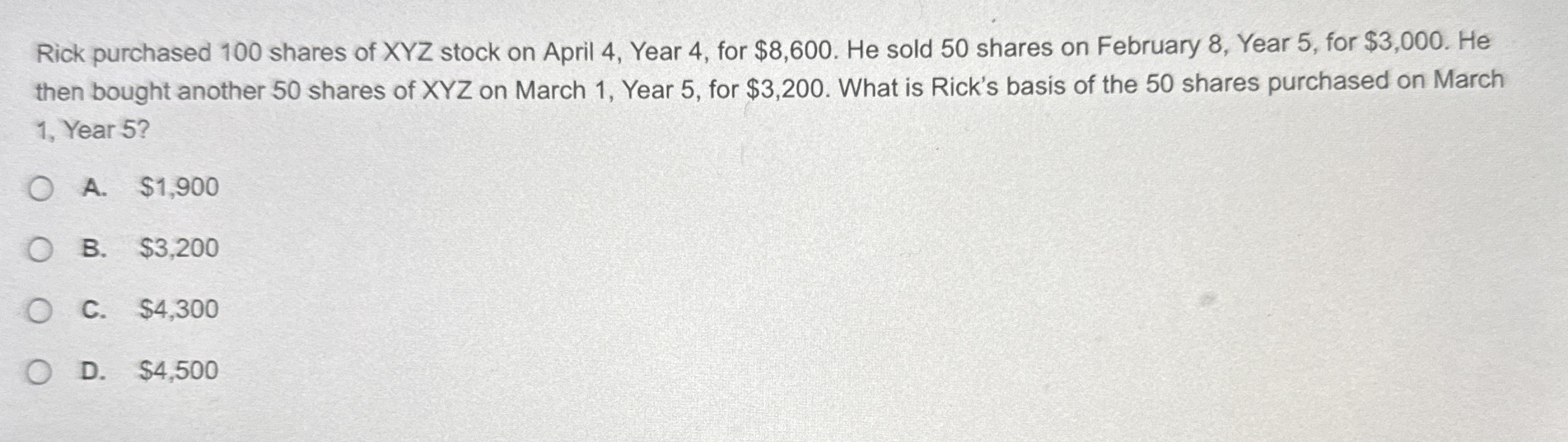 Solved Rick purchased 100 ﻿shares of XYZ stock on April 4, | Chegg.com