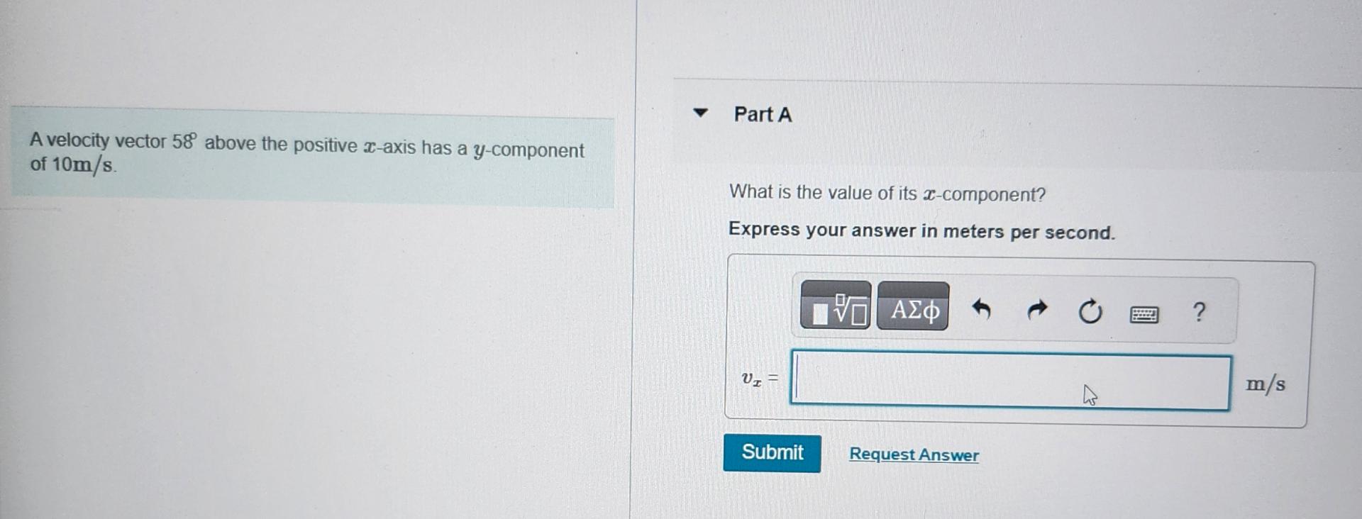Solved A velocity vector 58° ﻿above the positive x-axis has | Chegg.com