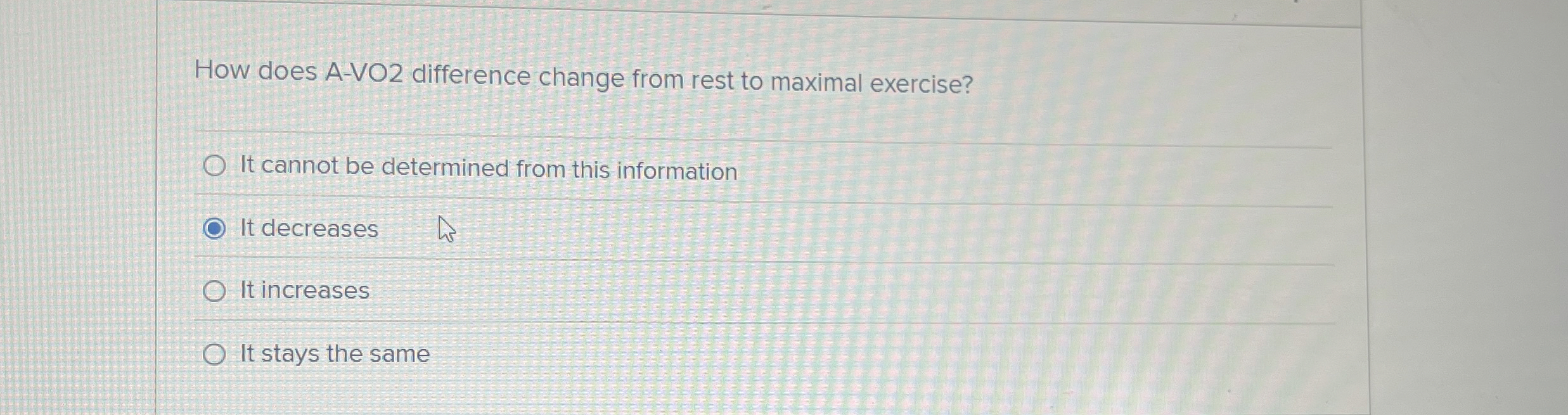 Solved How does A-VO2 ﻿difference change from rest to | Chegg.com