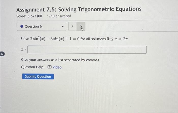 Solved Assignment 7.5: Solving Trigonometric Equations | Chegg.com