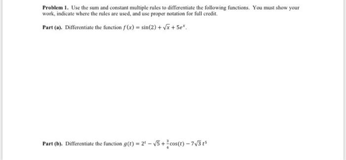 Solved Problem 1. Use the sum and constant multiple rules to | Chegg.com