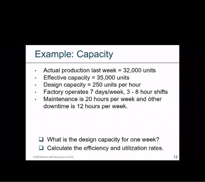 Solved Example: Capacity Actual production last week = | Chegg.com