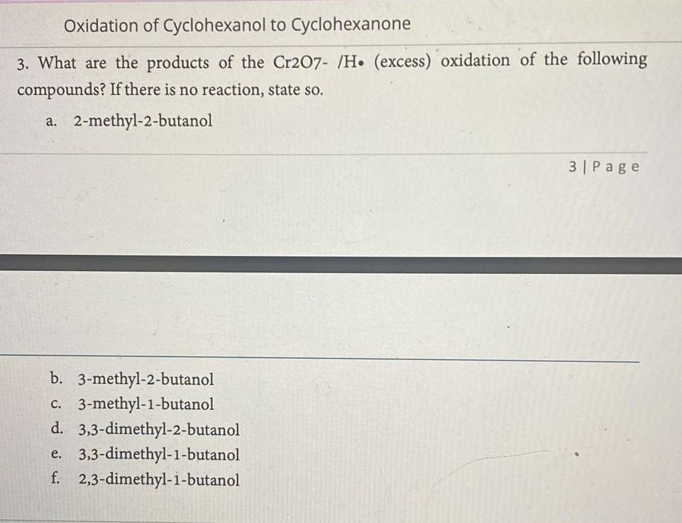 Solved Oxidation of Cyclohexanol to Cyclohexanone 1. In this | Chegg.com