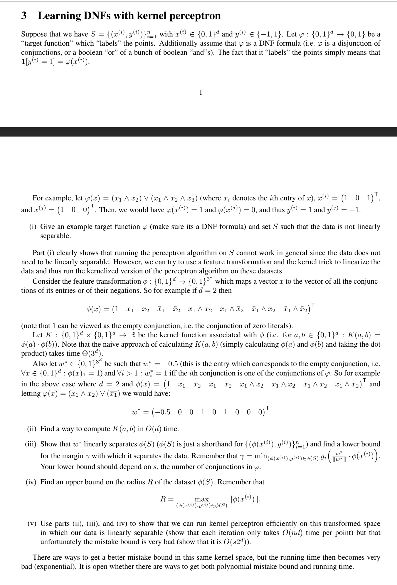 3 ﻿Learning DNFs with kernel perceptronSuppose that | Chegg.com