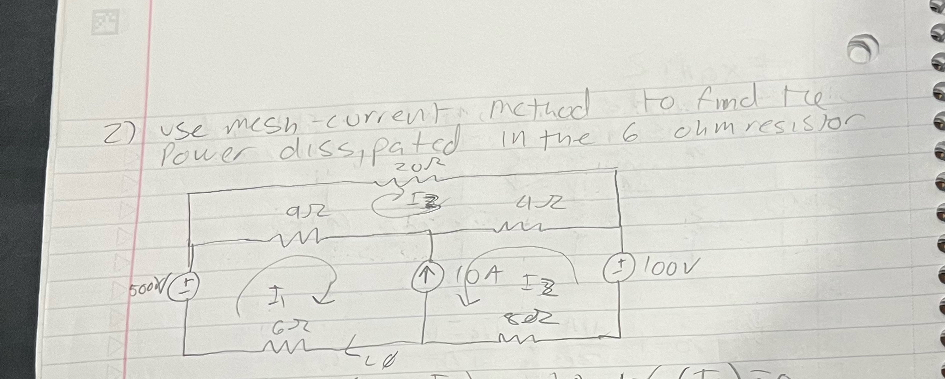 Solved use mesh-current method to find the Power dissipated | Chegg.com