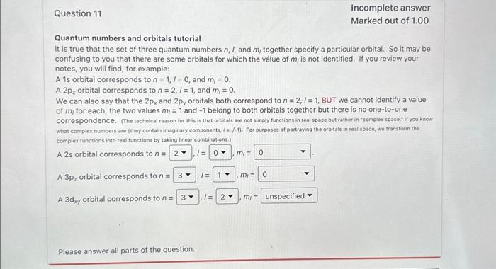 Solved Quantum numbers and orbitals tutorial It is true that | Chegg.com