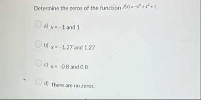 Solved Determine the zeros of the function | Chegg.com