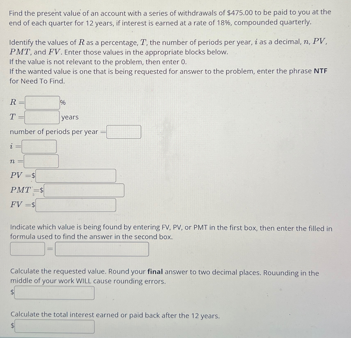 Solved Find the present value of an account with a series of | Chegg.com