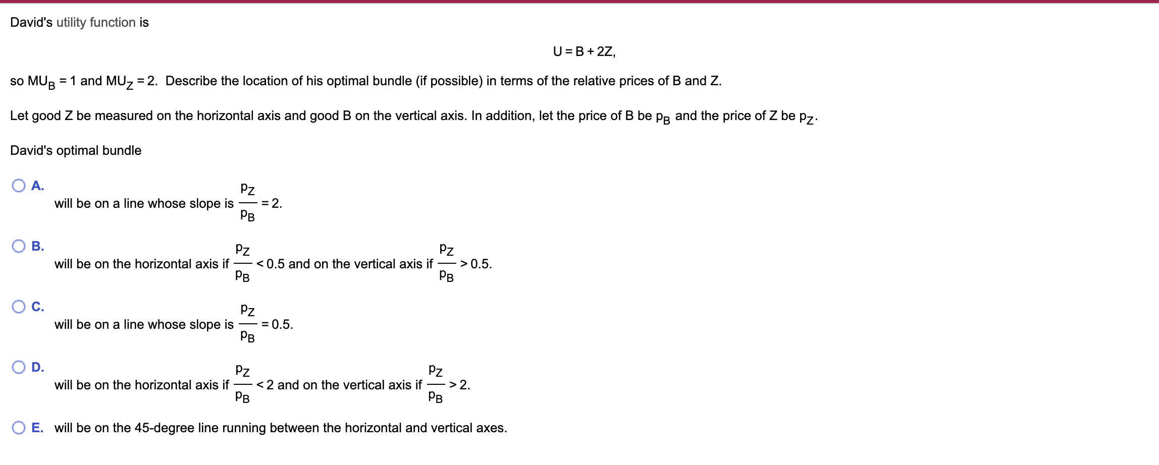 Solved so )B ﻿and )Z. ﻿Describe the location of his optimal | Chegg.com