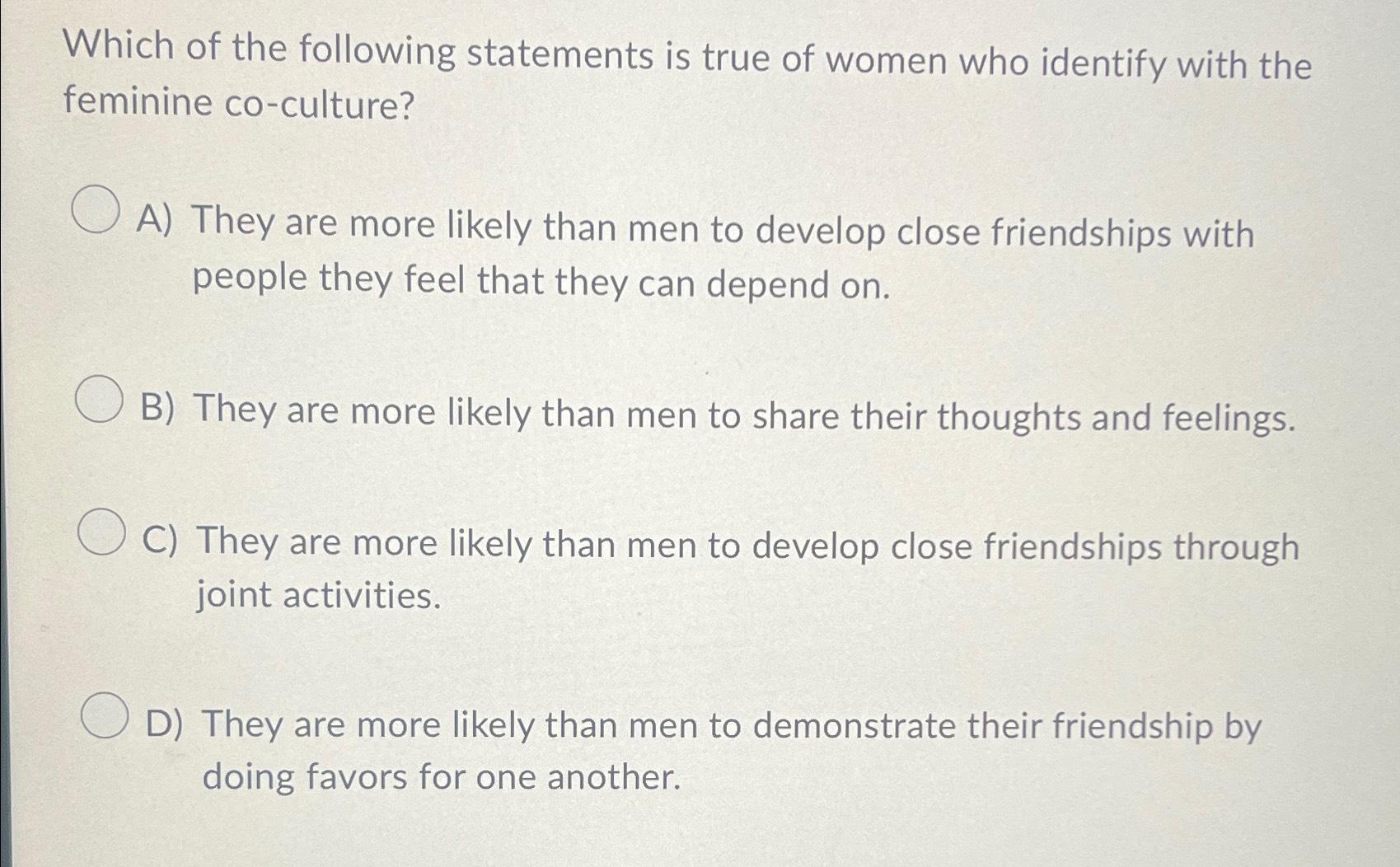 Solved Which of the following statements is true of women | Chegg.com