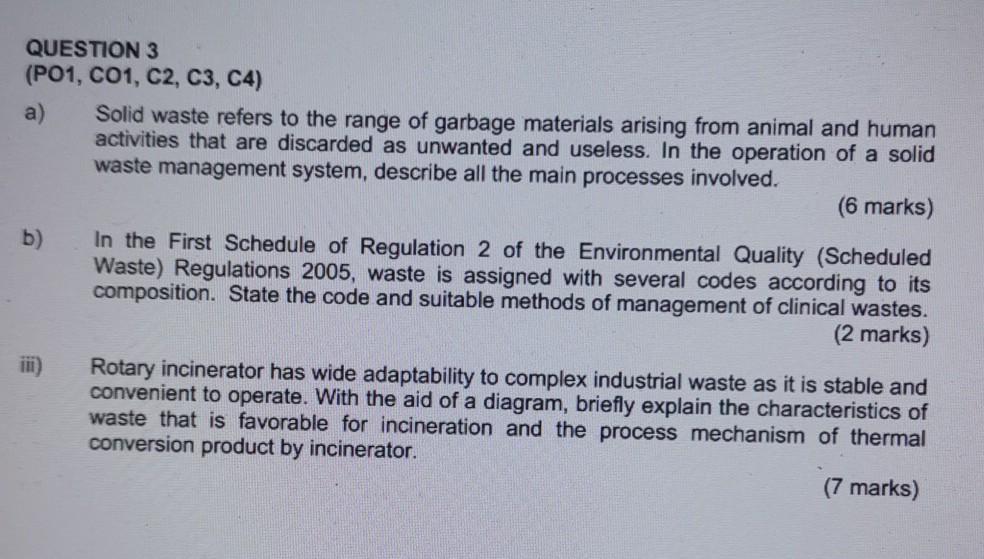 Solved QUESTION 3 (P01, C01, C2, C3, C4) a) Solid waste | Chegg.com Solved QUESTION 3 (P01, C01, C2, C3, C4) a) Solid waste | Chegg.com