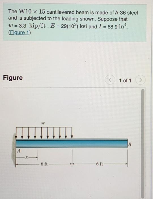 Solved The W10 x 15 cantilevered beam is made of A-36 steel | Chegg.com