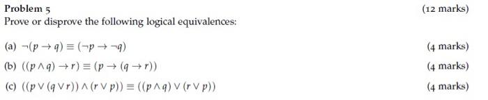 Solved Problem 5 Prove or disprove the following logical | Chegg.com