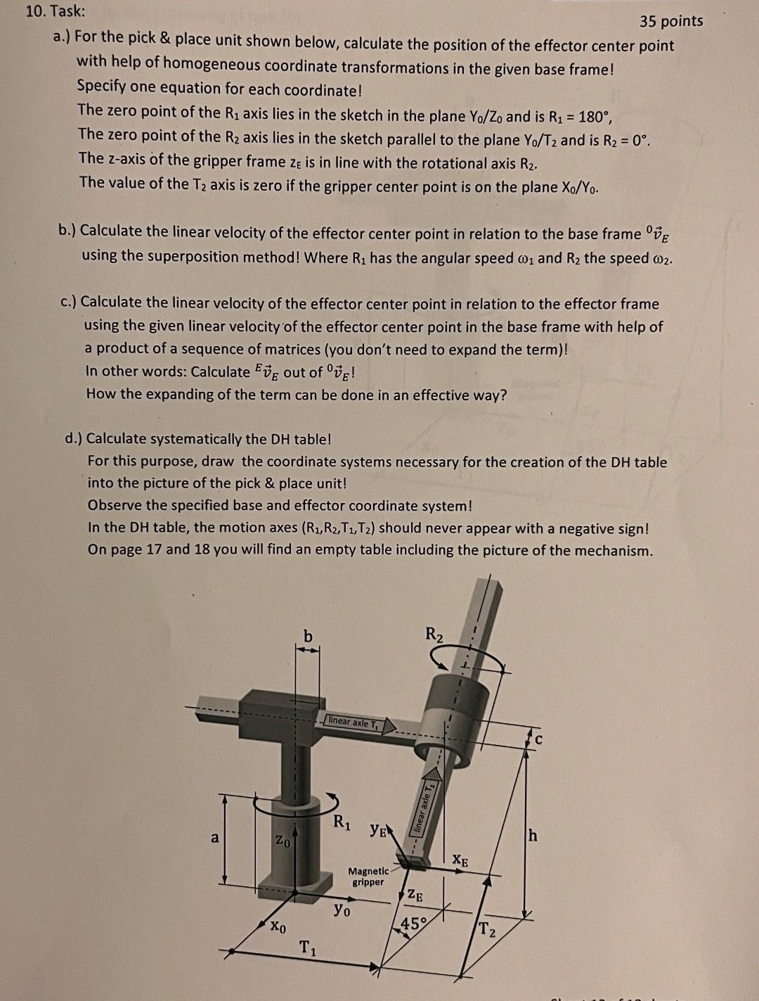Solved a.) For the pick & place unit shown below, calculate | Chegg.com