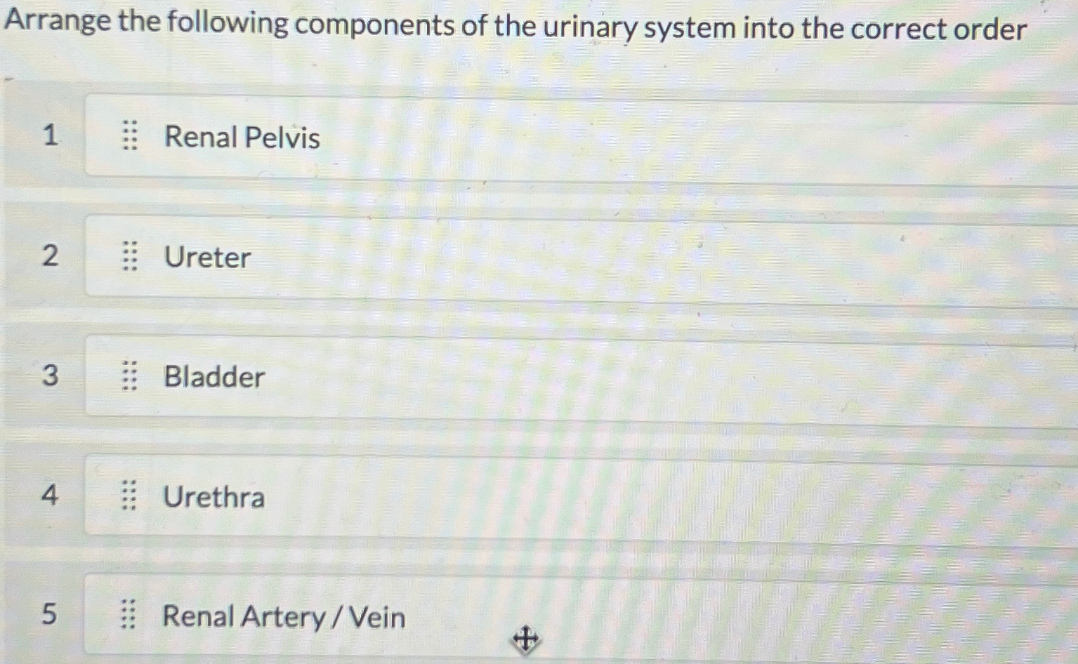 Solved Arrange the following components of the urinary | Chegg.com