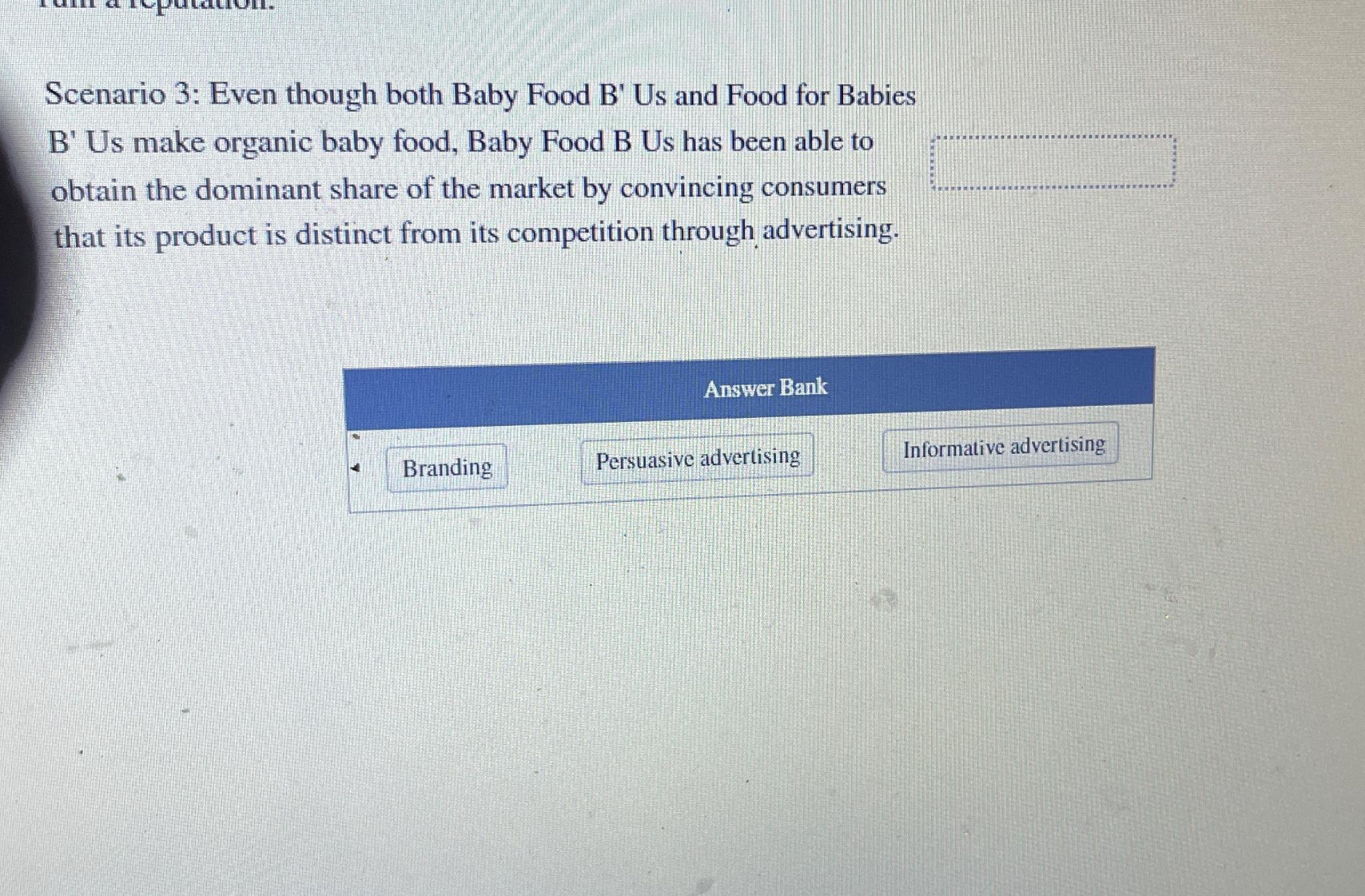 Solved In each of the following scenarios, advertising | Chegg.com