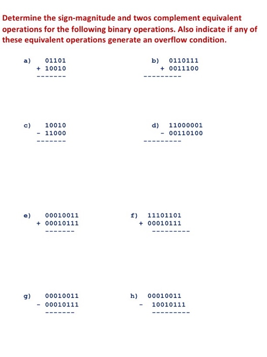 Solved Determine the sign-magnitude and twos complement | Chegg.com