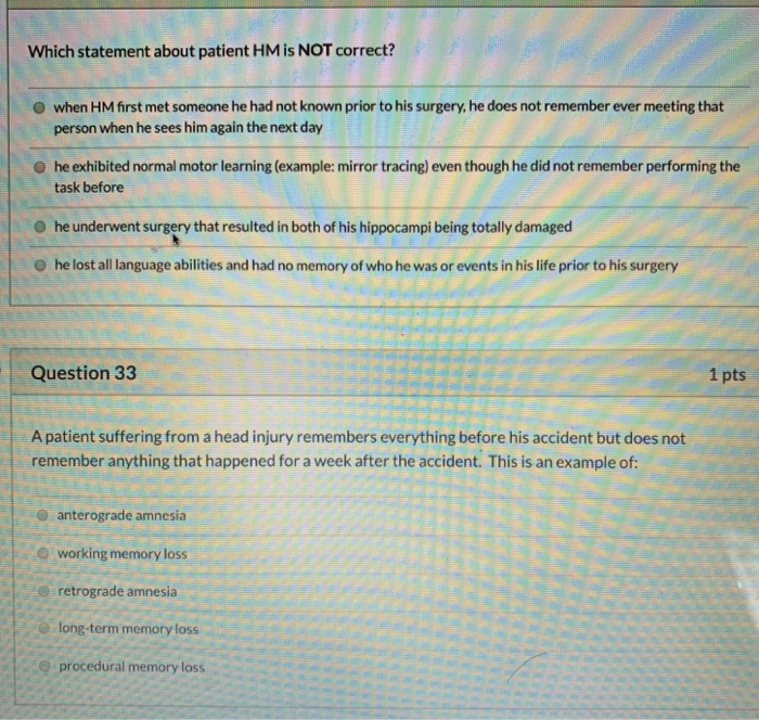 Solved Which statement about patient HM is NOT correct? when | Chegg.com