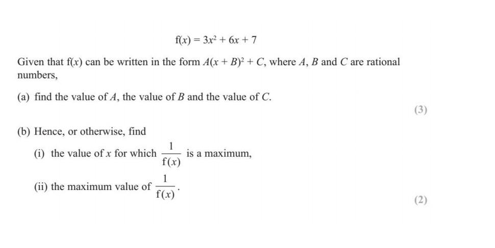 Solved f(x)=3x2+6x+7 Given that f(x) can be written in the | Chegg.com