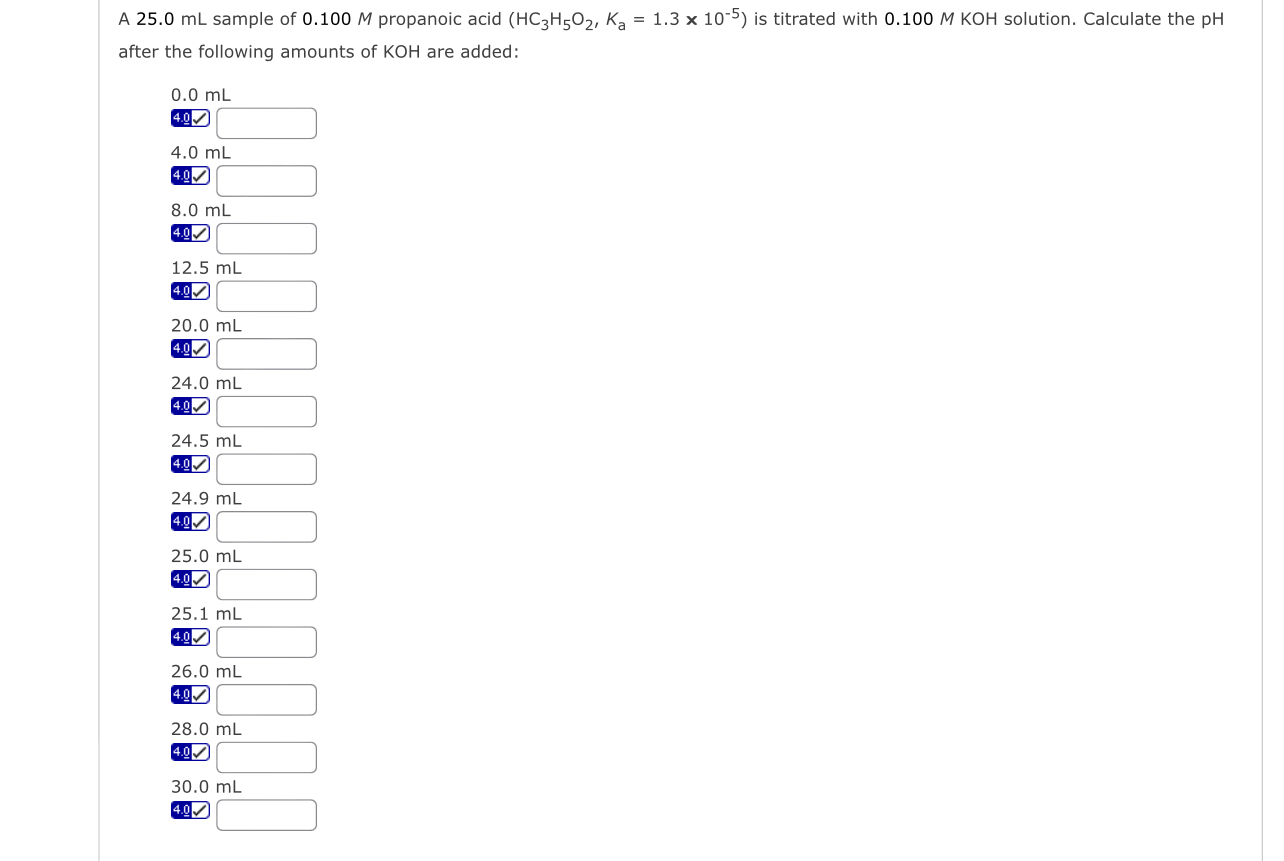Solved A 25.0mL ﻿sample of 0.100M ﻿propanoic acid | Chegg.com