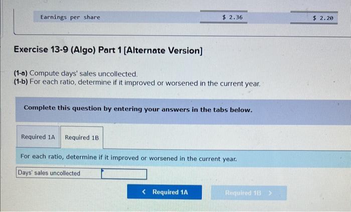 Solved Exercise 13-9 (Algo) Analyzing and interpreting | Chegg.com