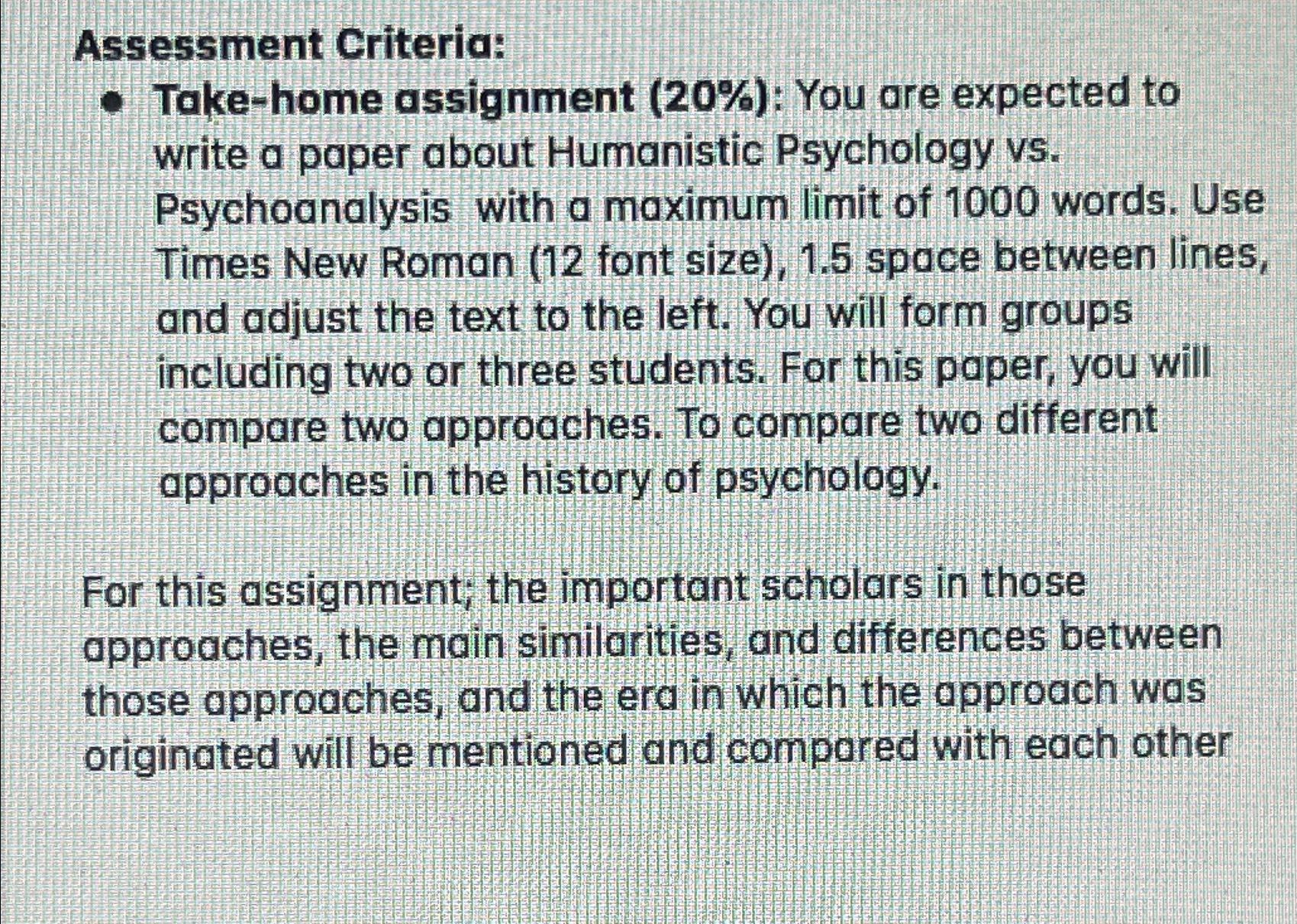 Solved Assessment Criteria:Take-home assignment (20%) ﻿: You | Chegg.com