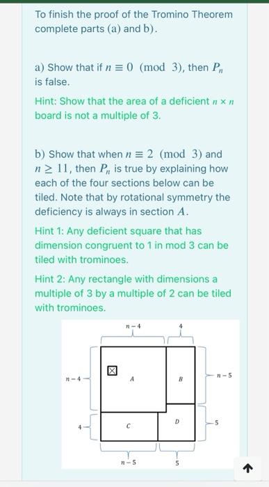 Solved The Tromino Theorem For every natural number n, let | Chegg.com