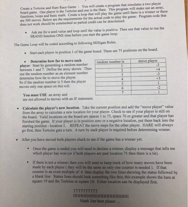 Solved Create a Tortoise and Hare Race Game - You will | Chegg.com