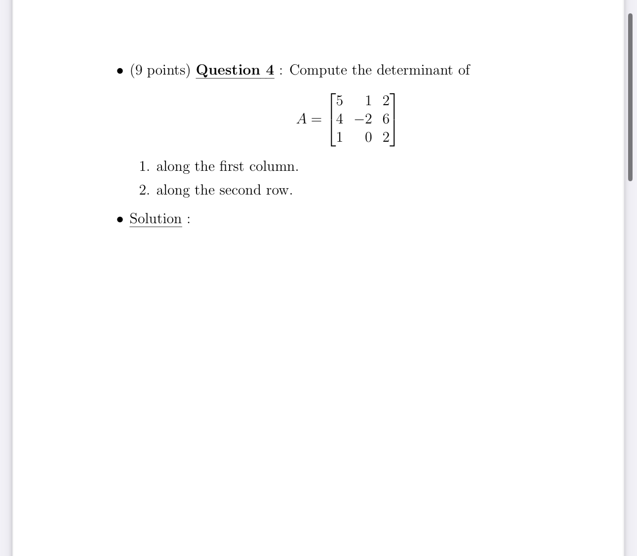 Solved (9 ﻿points) ﻿Question 4 ﻿: Compute the determinant | Chegg.com