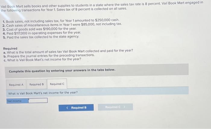 Solved Vail Book Mart sells books and other supplies to | Chegg.com