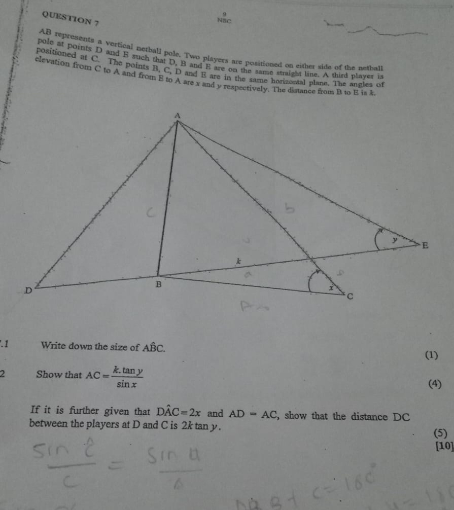 Solved QUESTION 7NåAB represents a vertical netbali pole. | Chegg.com