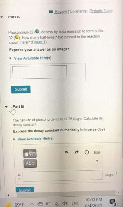 In Review Constants Periodic Table rart A | Chegg.com