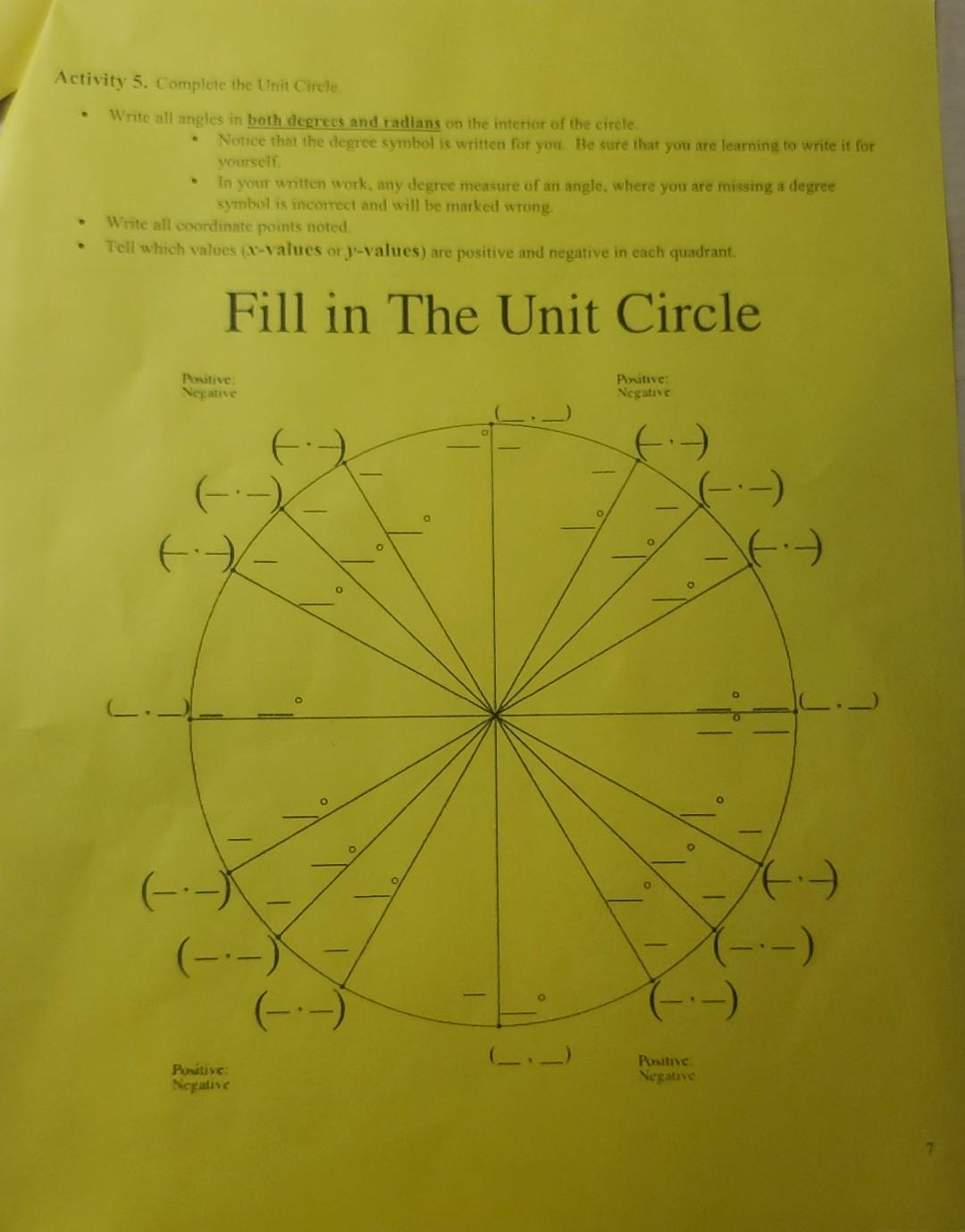 TOPIC Unit Circle Explore Degree and Radian Measure | Chegg.com