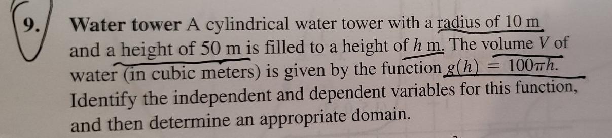 Solved 9. Water tower A cylindrical water tower with a | Chegg.com
