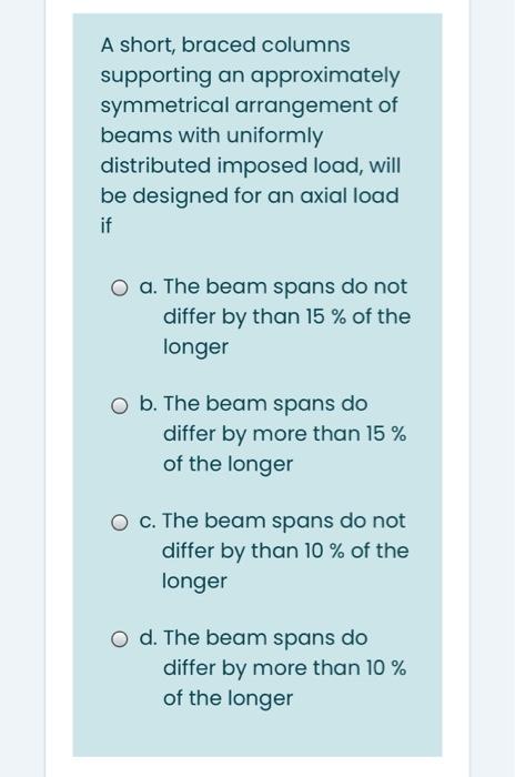 Solved A short, braced columns supporting an approximately | Chegg.com